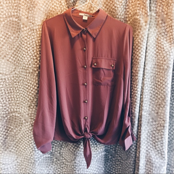 Papaya | Tops | Nwt Deep Rose Mauve Buttonup Tie Front Blouse | Poshmark